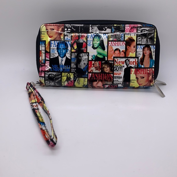 Bags | Fashion Magazine Collage Wristlet Wallet Dbl Zip | Poshmark